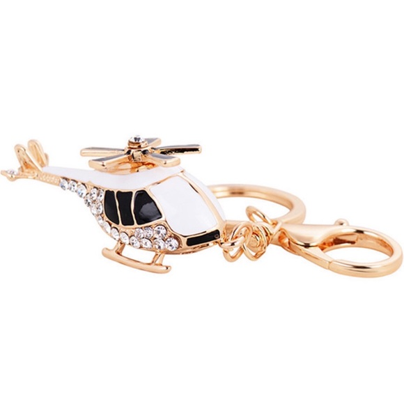 Accessories | Whimsical Black And White Crystal Helicopter Keychain ...